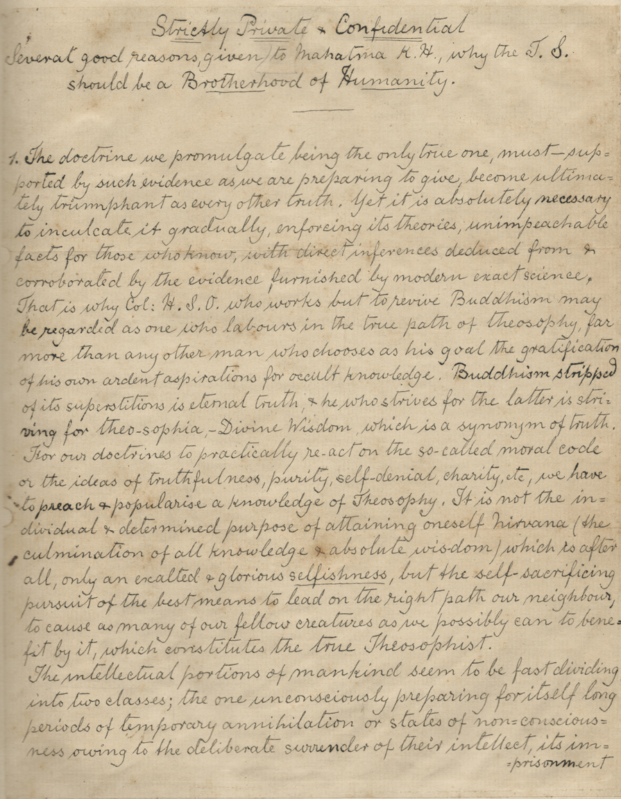 Maha-Chohan’s Letter | Theosophy World